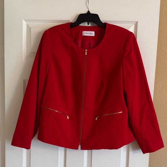 Calvin Klein | Jackets & Coats | Calvin Klein Bold Red Blazer With Gold ...